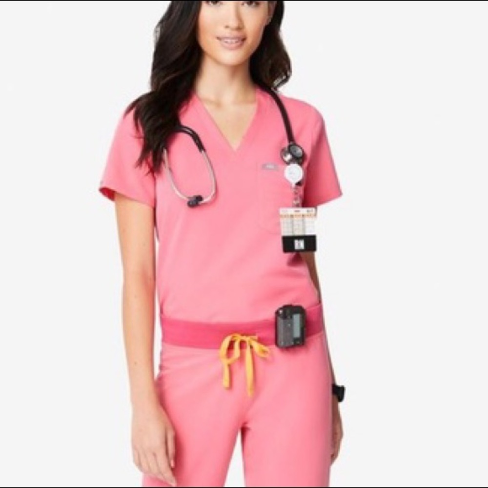 Figs Limited Edition Neon Pink Scrub Top - Gem